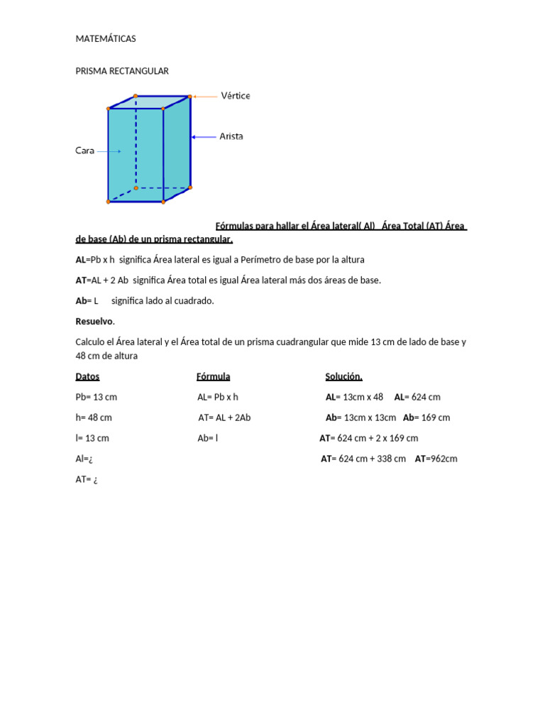 Cálculo de Área Lateral y Total de Prismas | PDF