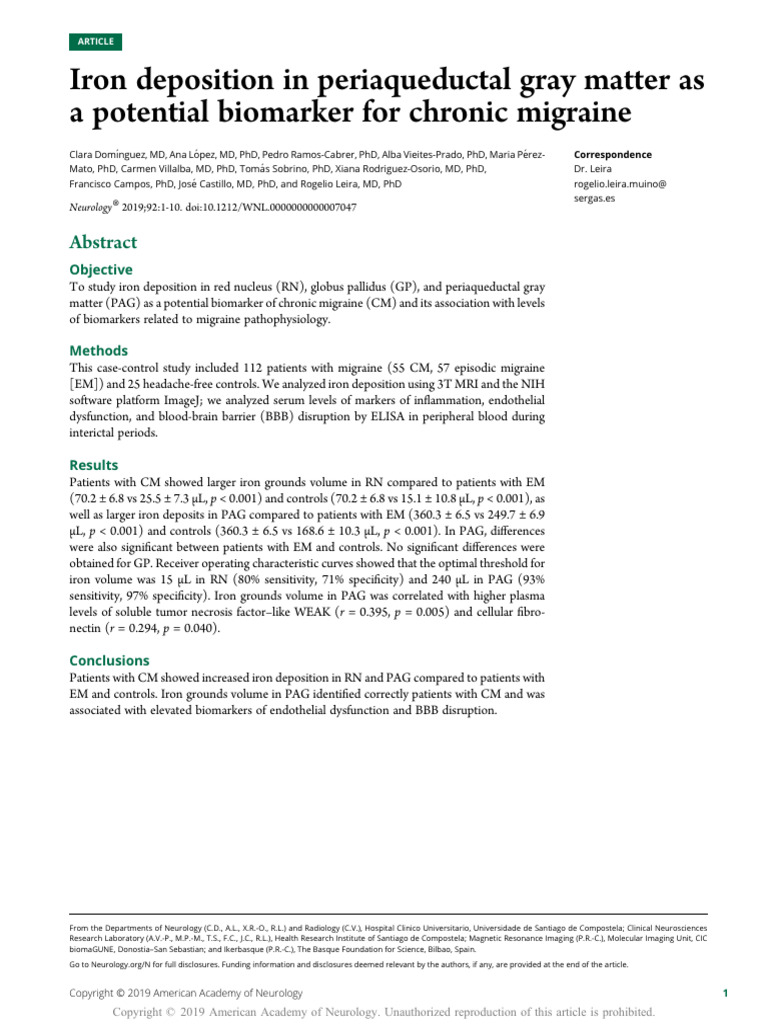 Iron Deposition in Grey Migraine | PDF | Migraine | Headache