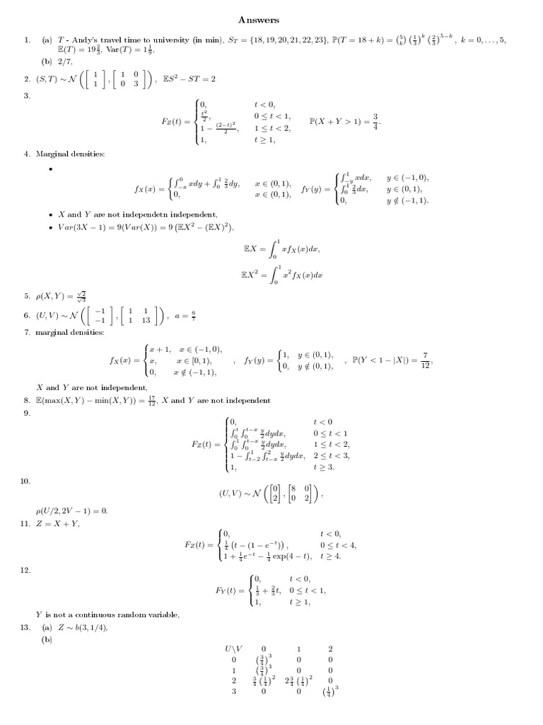 Answers Test 2 Sample Problems | PDF