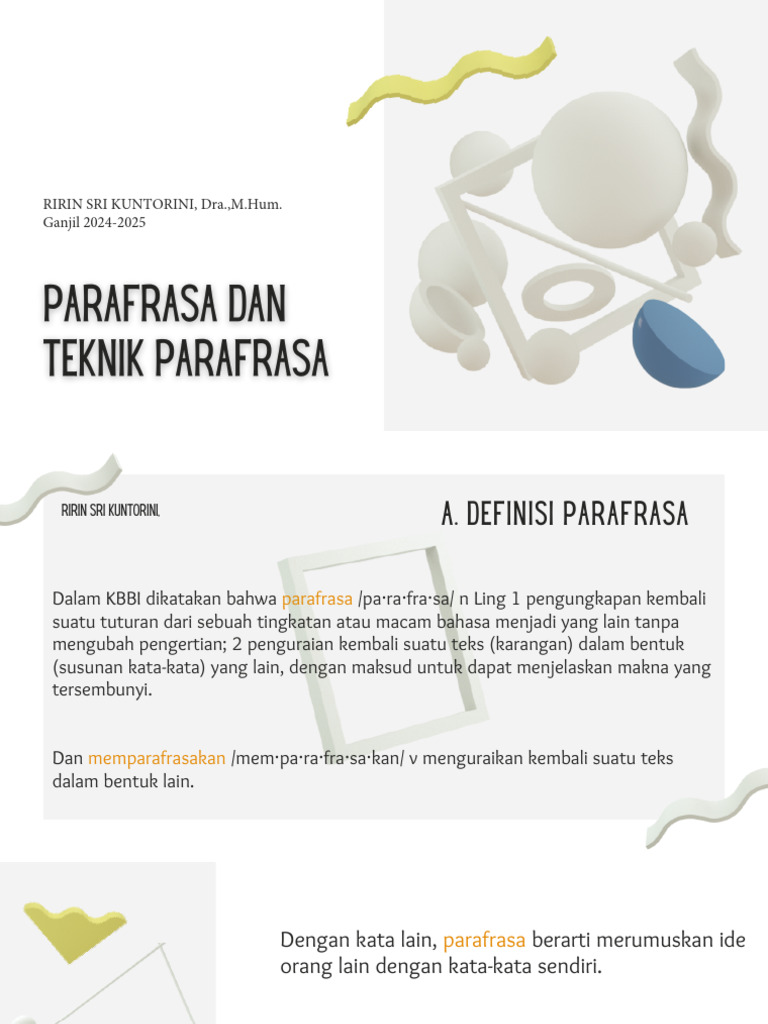 Materi Ajar 13 - Parafrasa Dan Teknik Parafrasa 2024 | PDF
