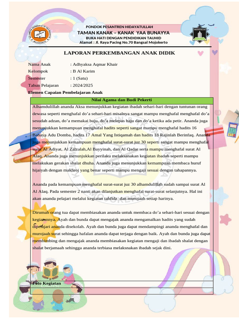 Raport Lembaga Al Karim 1.Aksa | PDF