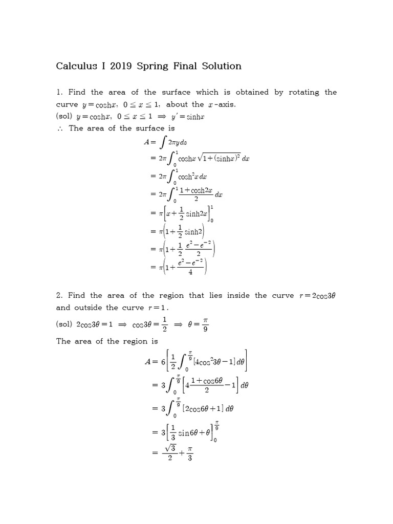 Solution 미분적분학1 기말고사 (2019) | PDF | Functions And Mappings | Mathematical Objects