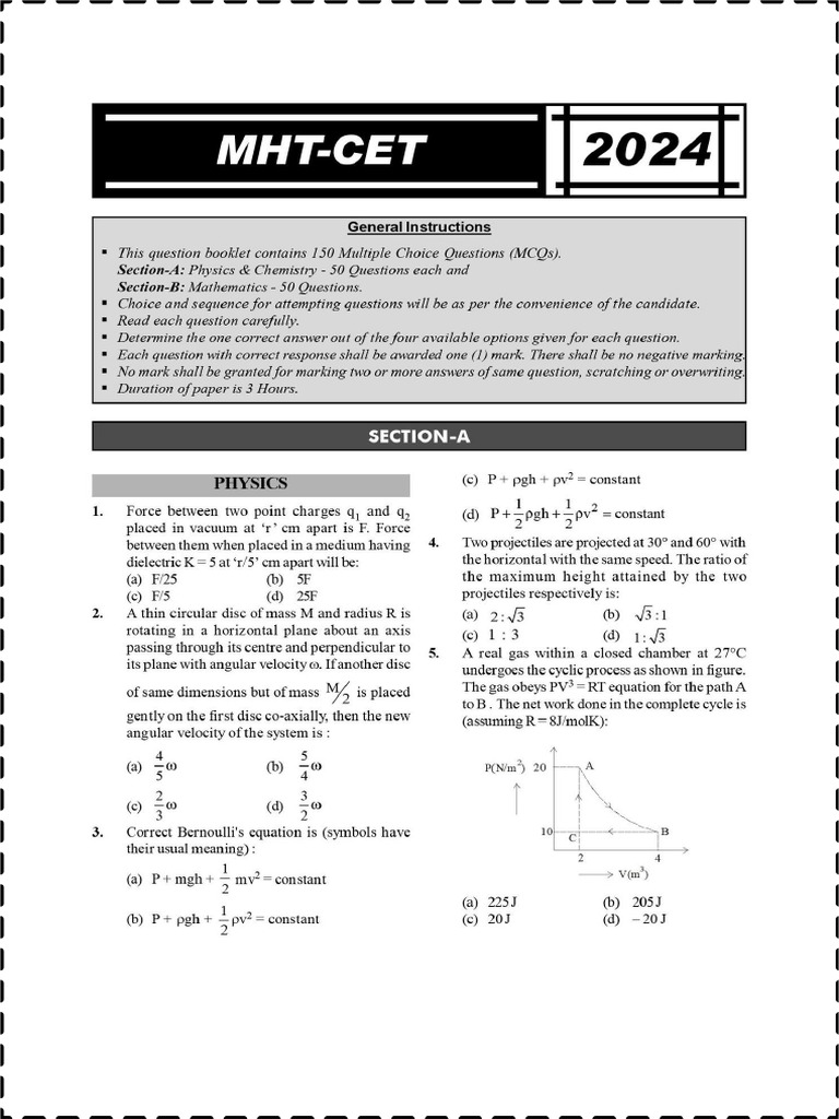 MHT-CET 2024 Question With Solution | PDF