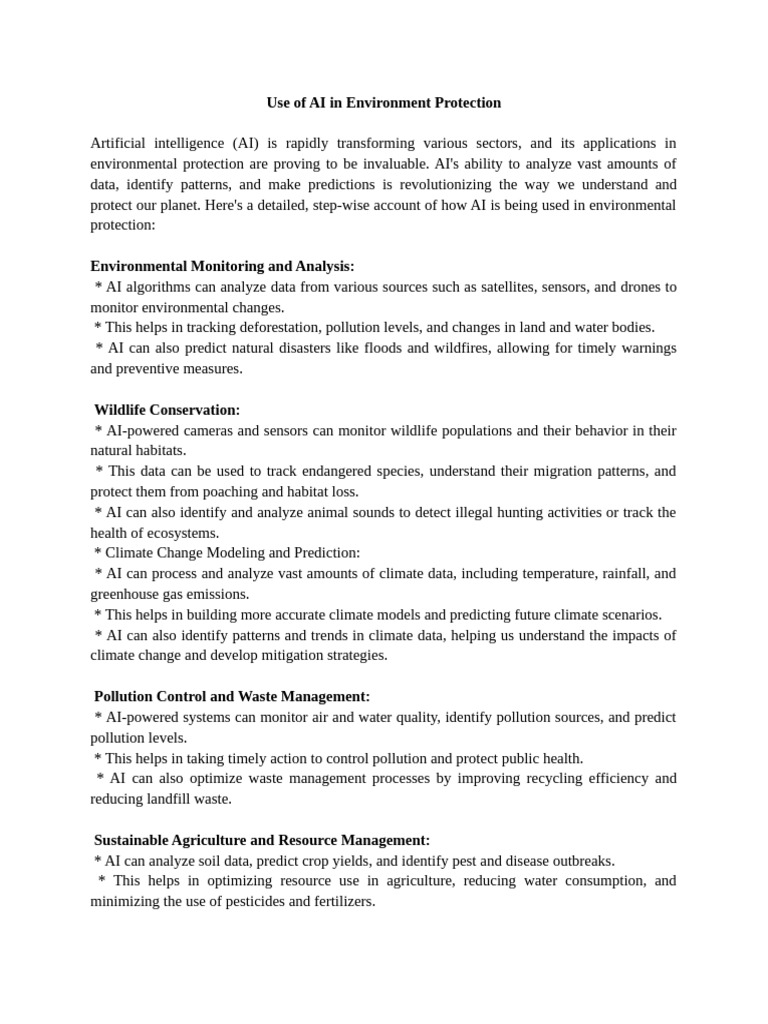 Use of AI in Environment Protection | PDF | Artificial Intelligence ...