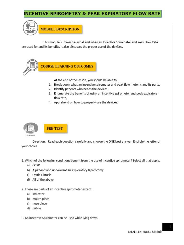 Incentive Spirometry & Peak Flow Guide | PDF | Exhalation | Breathing
