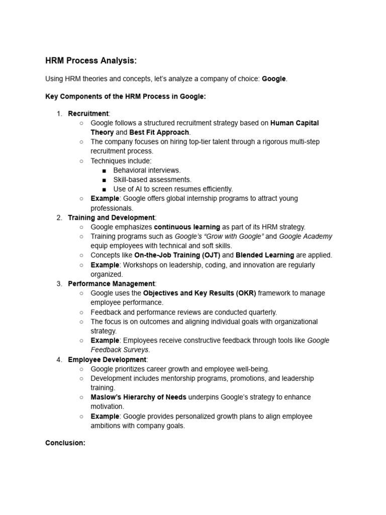 HRM Process Analysis - Google Docs | PDF | Human Resource Management | Employee Relations