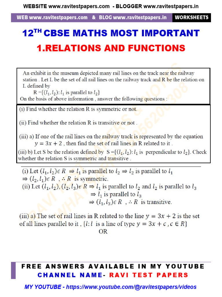 12th Cbse Maths Complete Revision Question Ans 2025 Blog | PDF | Blog ...