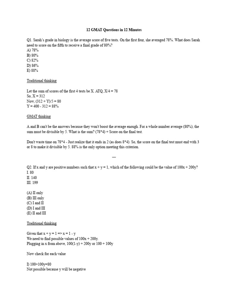 12 GMAT Questions in 12 Minutes | PDF | Graduate Management Admission ...