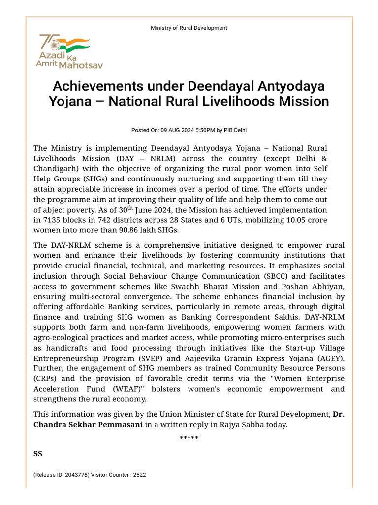 DAY-NRLM Scheme Overview and Achievements | PDF