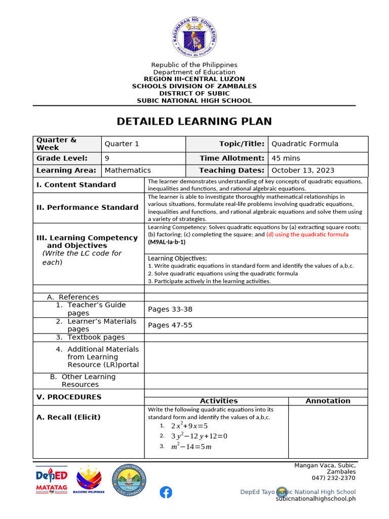 7es TEMPLATE With Annotation | PDF | Quadratic Equation | Learning