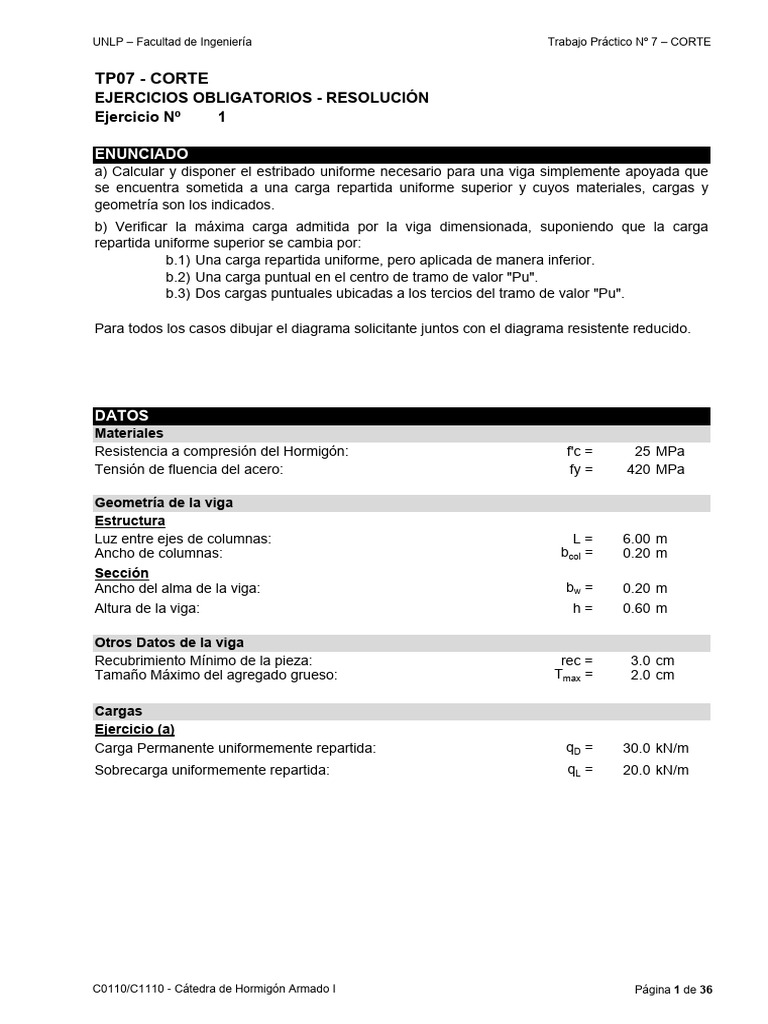 C1110 TP07 Corte (2024) Resolución de Ejercicios 0 | PDF | Viga (Estructura) | Hormigón