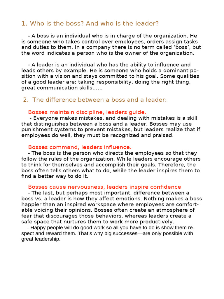 Bosses VS Leaders | PDF