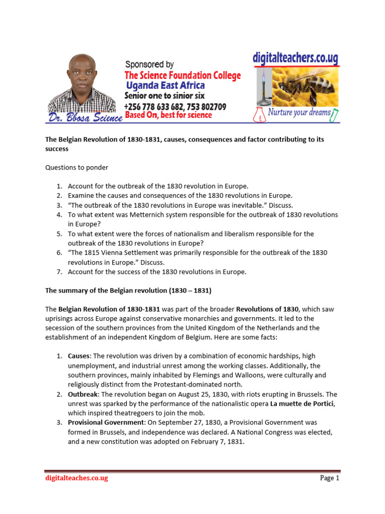 The Belgian Revolution of 1830 1839 Causes Cosequences and Factor ...