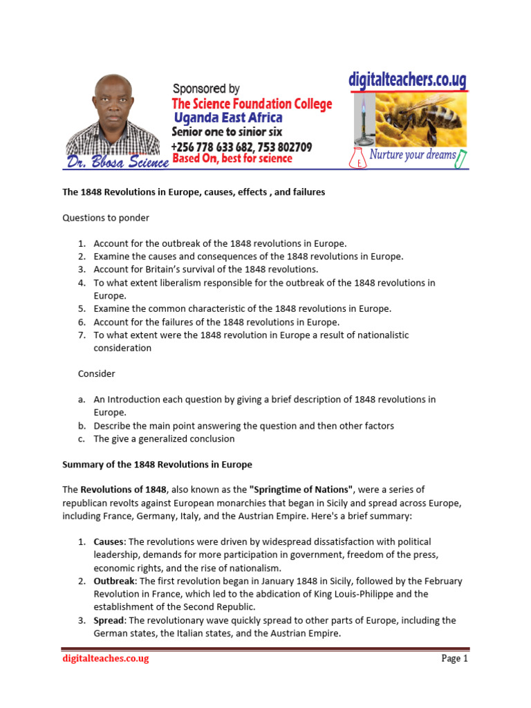 The 1848 Revolutions in Europe Causes Effects and Failures | PDF ...