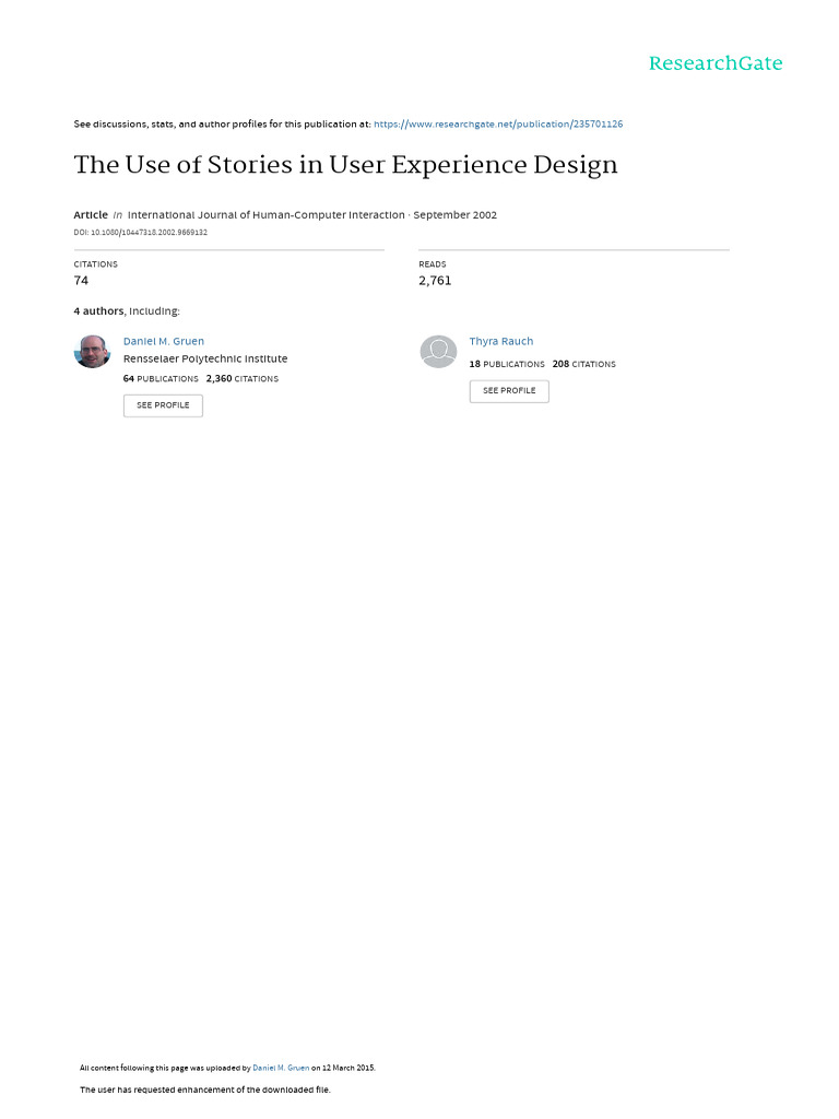 The Use of Stories in User Experience Design | PDF | Marketing | Subscription Business Model