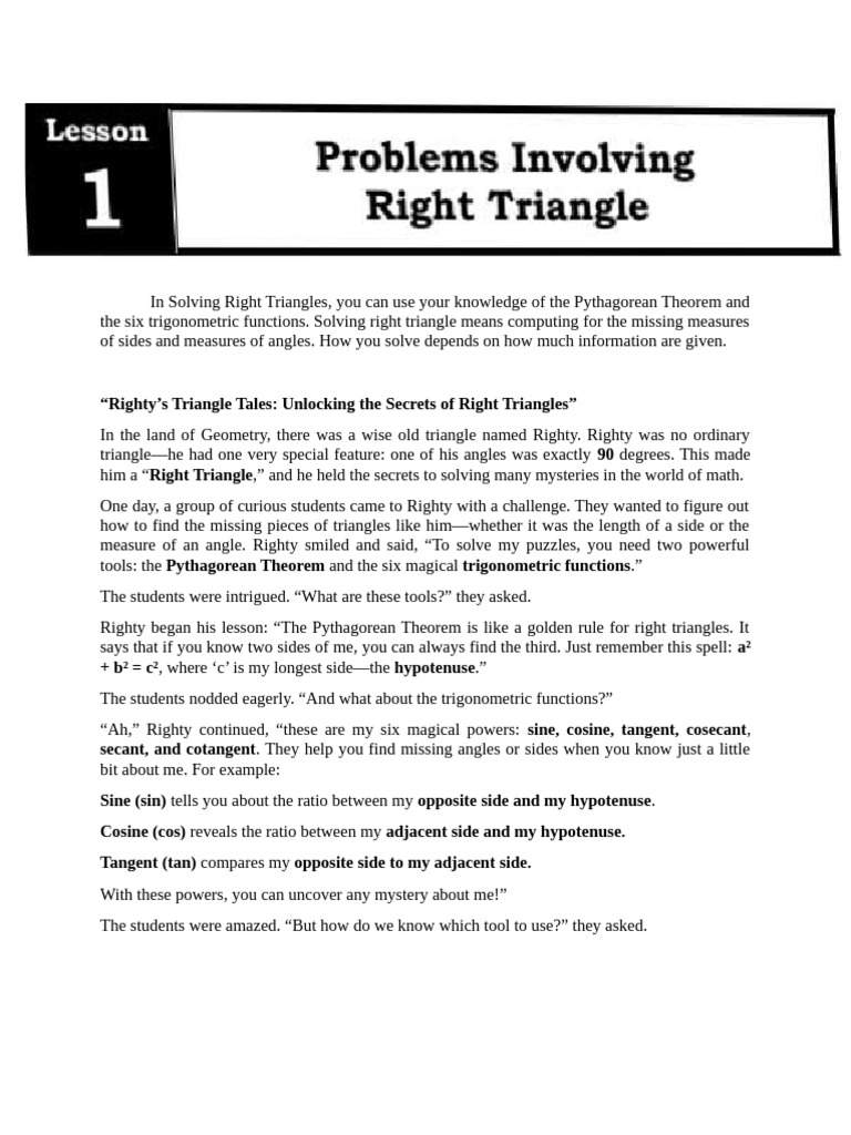 Mastering Right Triangle Solutions | PDF | Trigonometric Functions | Trigonometry
