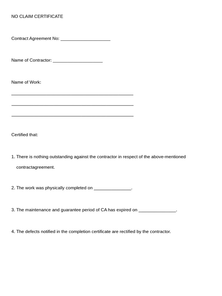 No Claim Certificate Template | PDF
