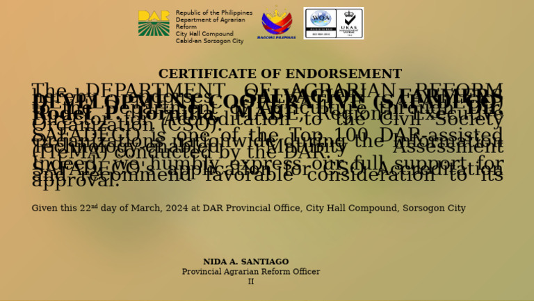 Certificate of Endorsement - Safadeco | PDF