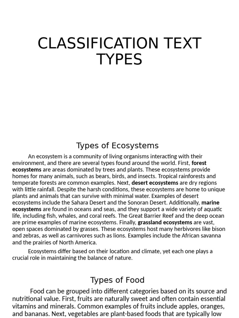 Classification Text Types | PDF | Foods | Ecosystem