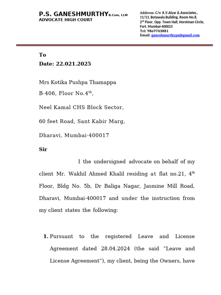 Vakil Notice Final AKG Nagar | PDF | Business Law | Property Law