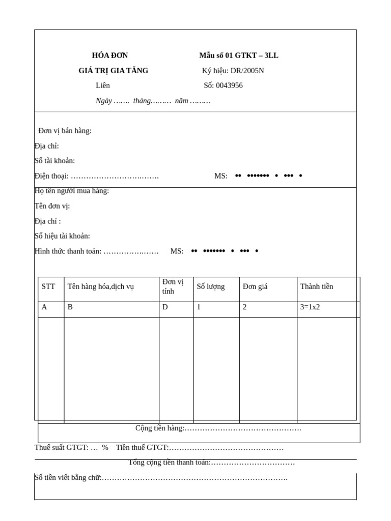 HÓA ĐƠN GTGT Mẫu số 01 GTKT | PDF