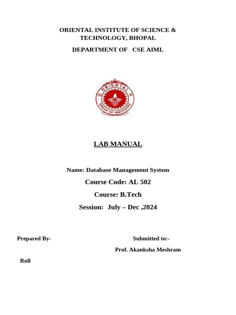 AL-502 DBMS Lab Manual | PDF | Databases | Relational Model