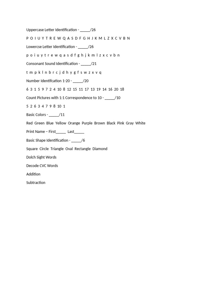Early Literacy and Math Skills Assessment | PDF