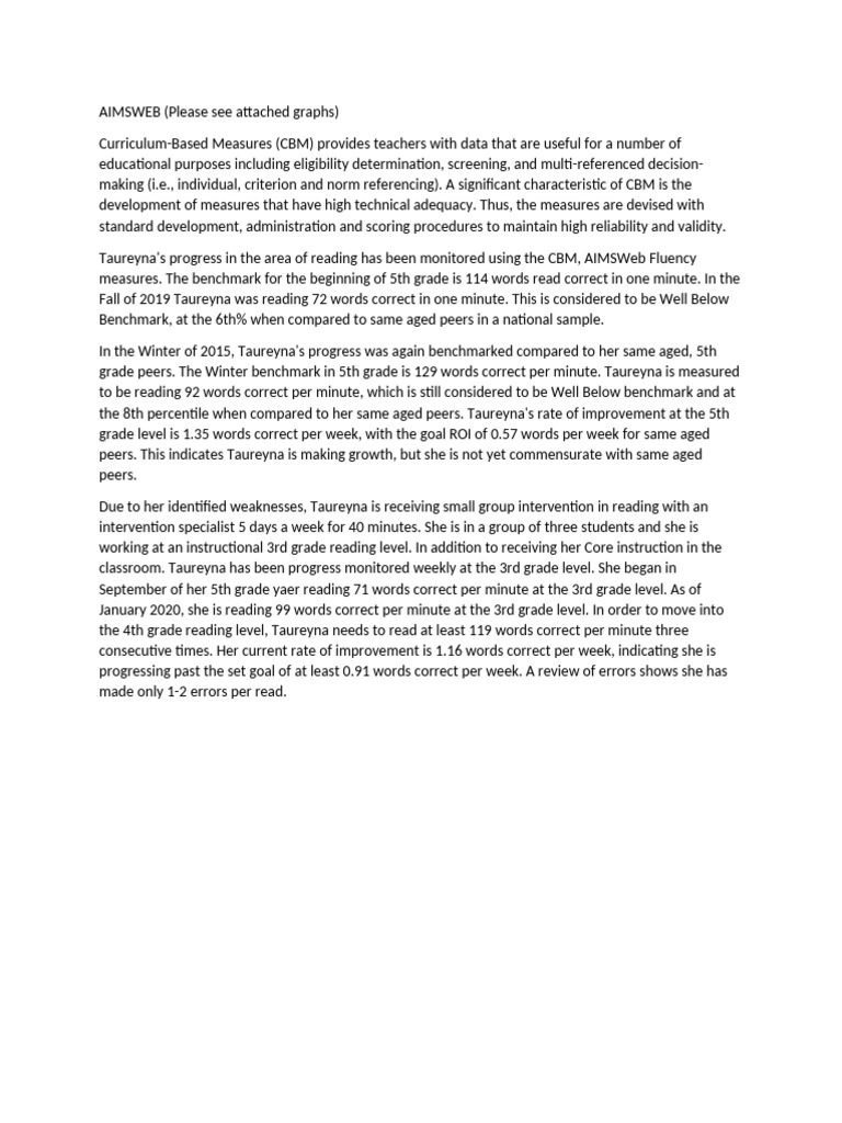 Aimsweb CBM Template | PDF