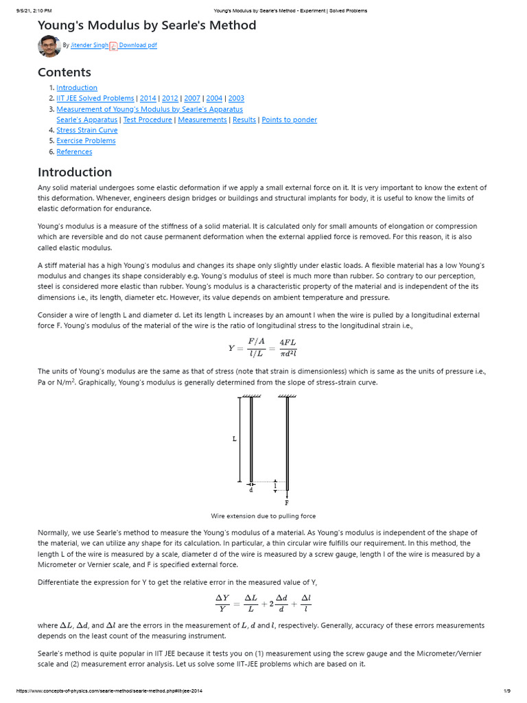 Young's Modulus via Searle's Method | PDF | Deformation (Engineering ...