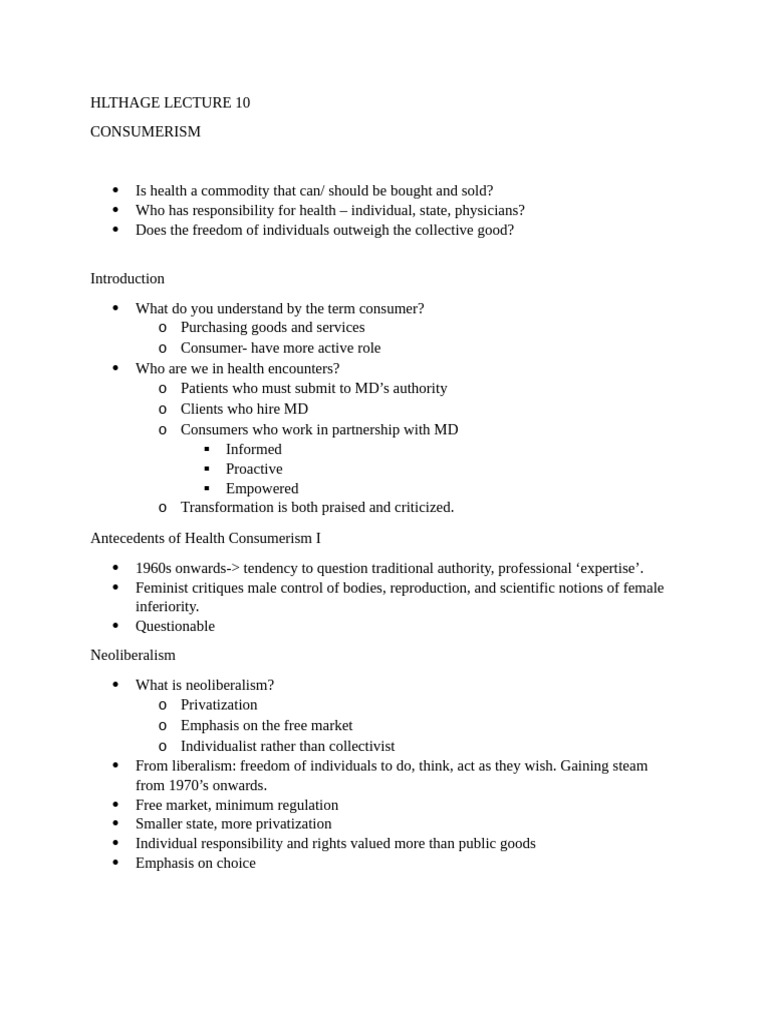 Hlthage Lecture 10 | PDF | Consumerism | Health Care
