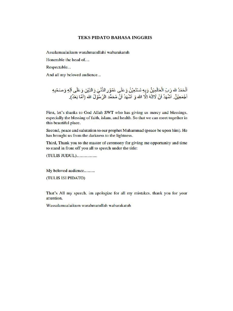 Teks Pidato Bahasa Inggris | PDF