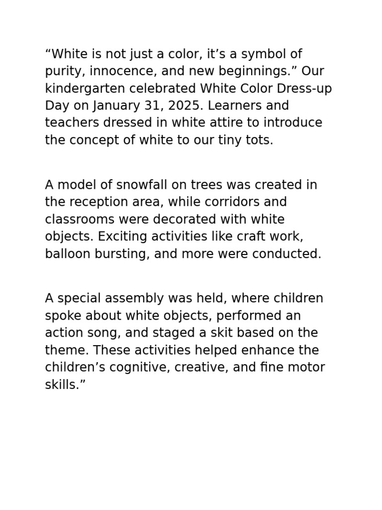 White Color Dress-up Day Activities | PDF