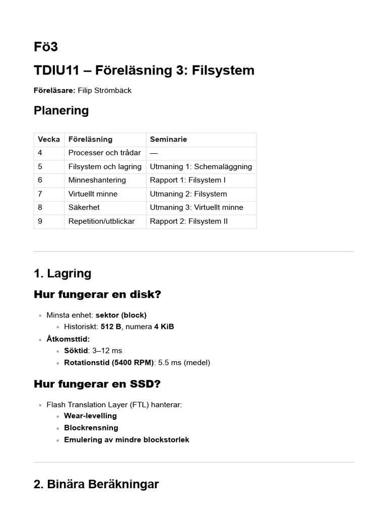 Fö3 - Filsystem | PDF