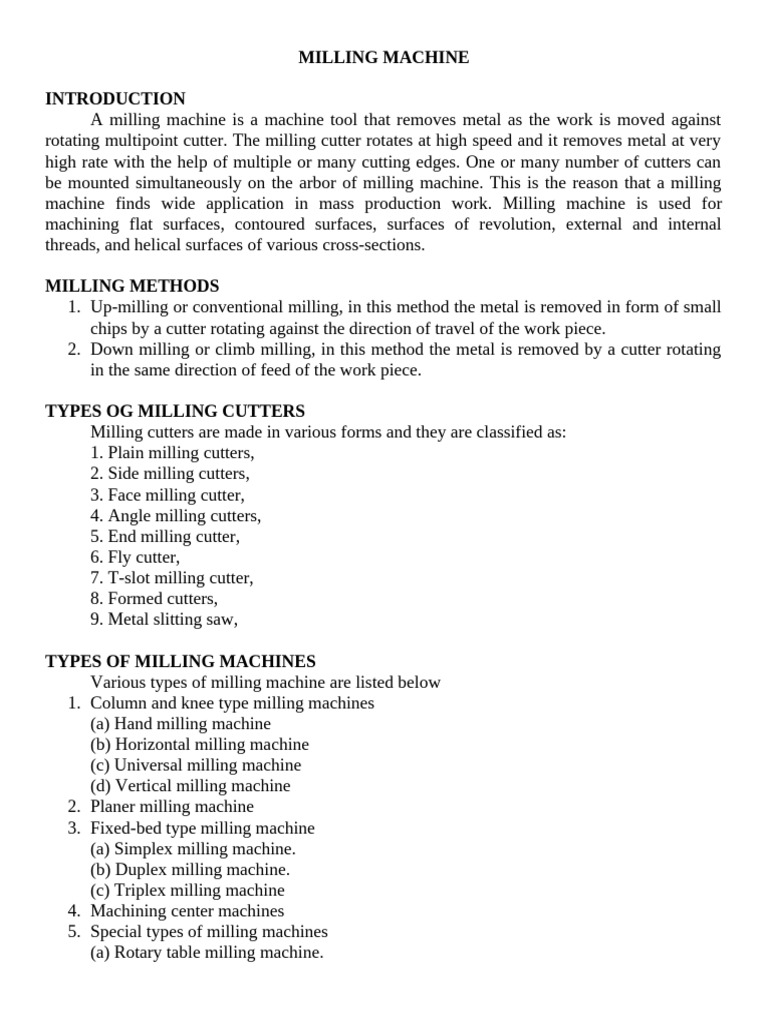 Overview of Milling Machine Types | PDF | Mechanical Engineering ...