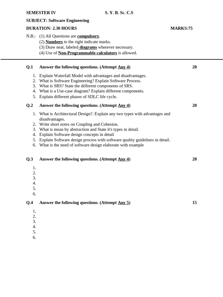 Computer Science Question Paper Format | PDF