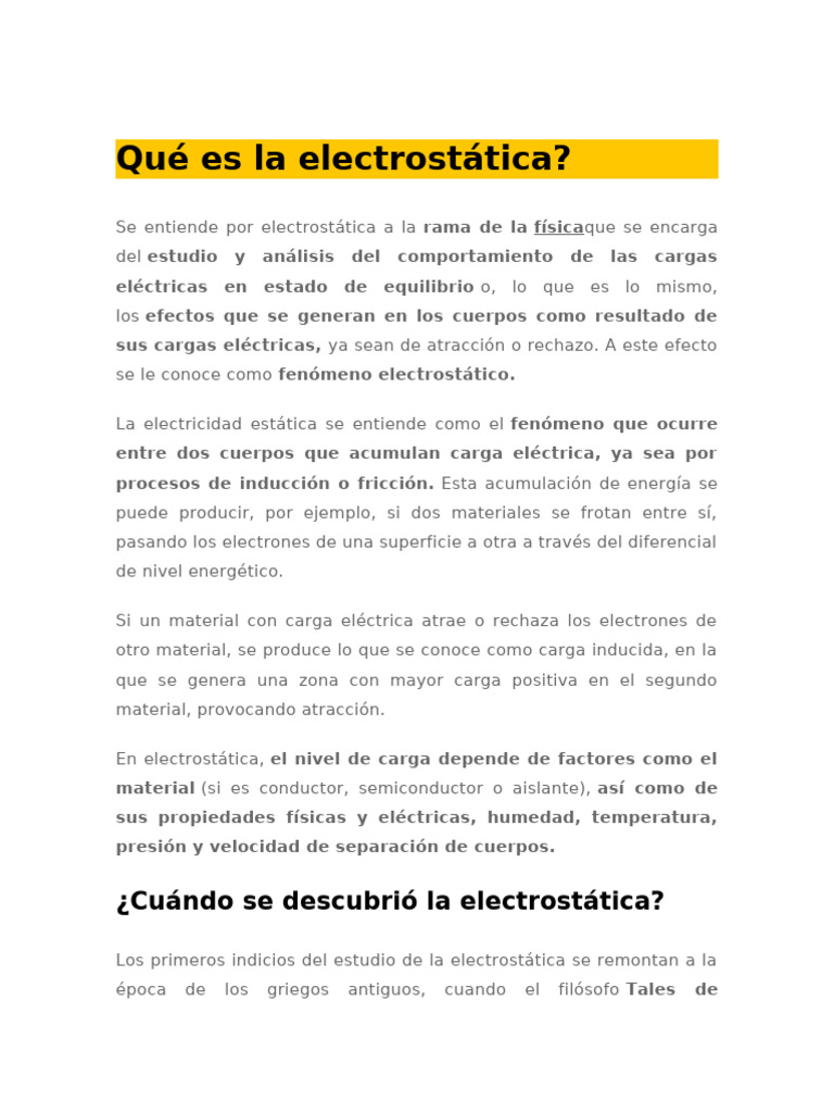 La Electrostatica | PDF | Electrostática | Electromagnetismo