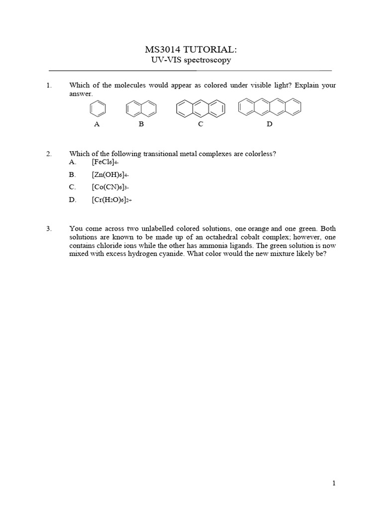 Tutorial 3 | PDF | Ultraviolet–Visible Spectroscopy | Absorption Spectroscopy