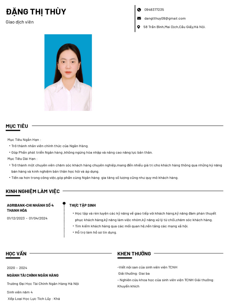 Dang Thi Thuy - Giao Dich Vien - Acb-Pgd PH M Van Dong | PDF