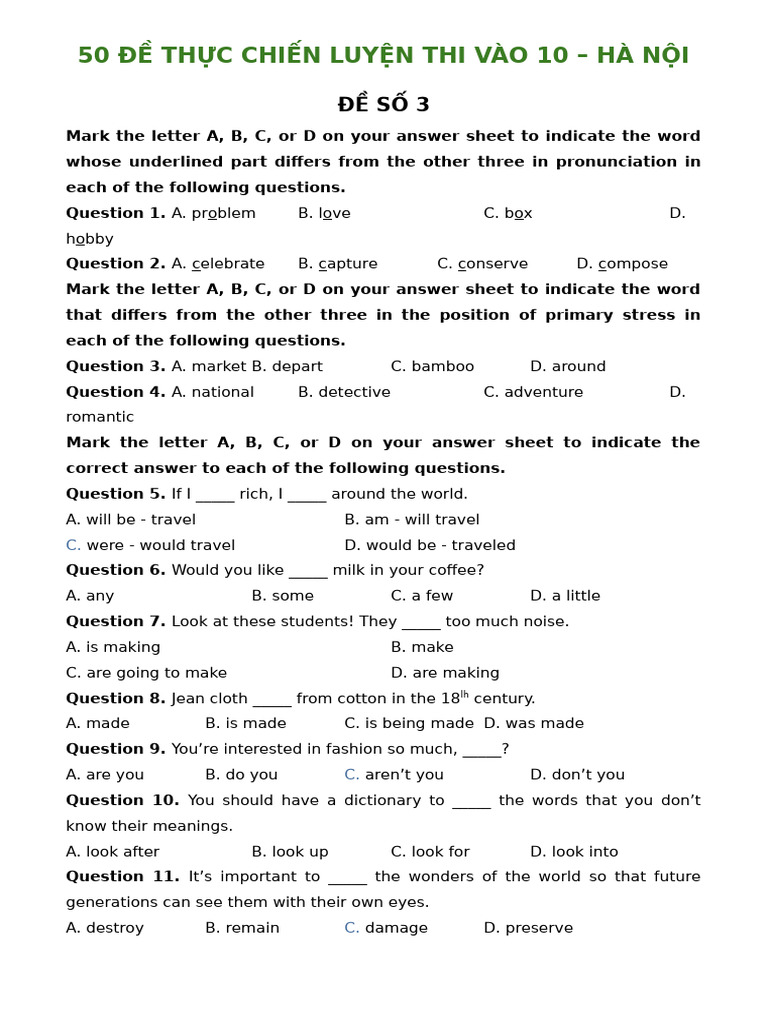 50 ĐỀ LUYỆN THI VÀO 10 HÀ NỘI | PDF | Weaving