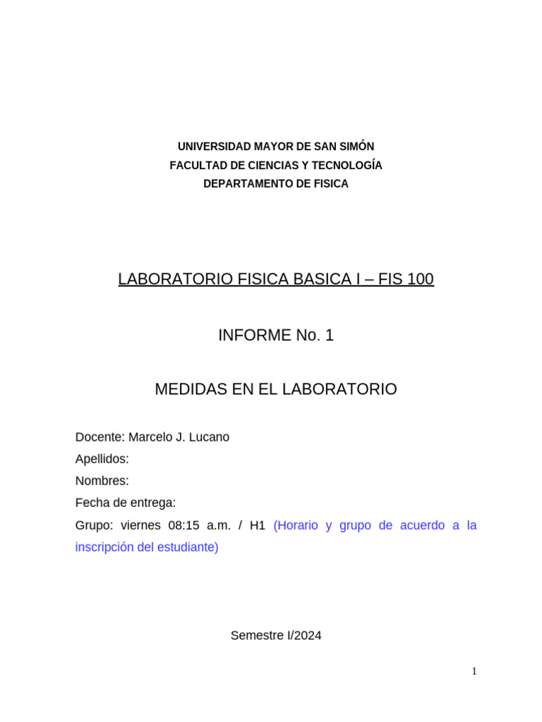 Formato Caratula Informes Laboratorio Fisica I | PDF