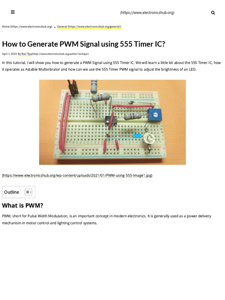 How To Generate PWM Using 555 Timer IC - 555 Timer PWM Circuit | PDF | Electrical Engineering ...