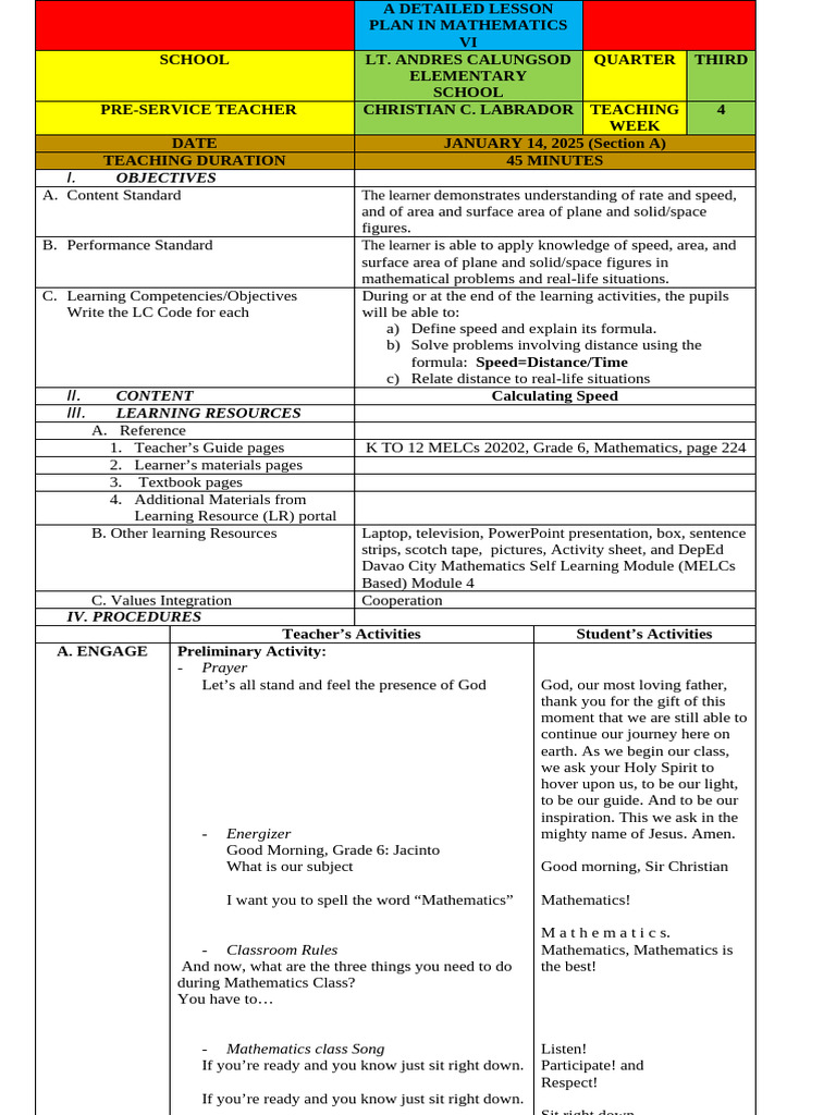 MATH_DLP_Q3-W4_DAY 2_Speed_ SA | PDF | Mathematics | Learning