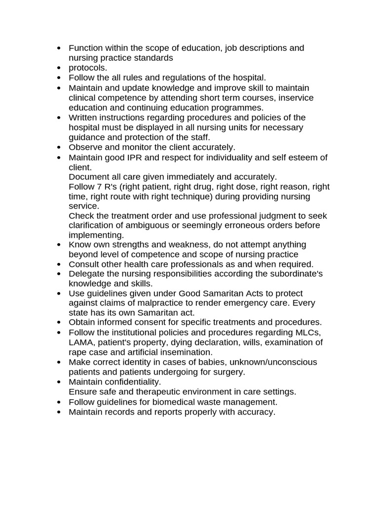 Legal Responsibilities of Nurses | PDF