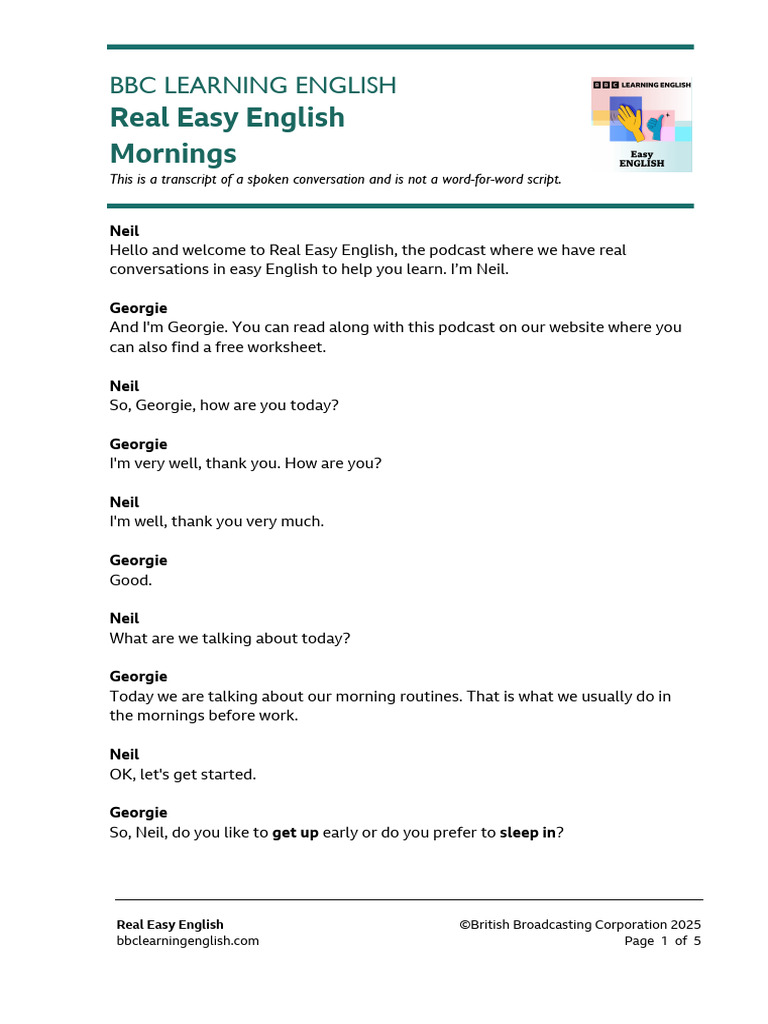Morning Routines in Easy English | PDF