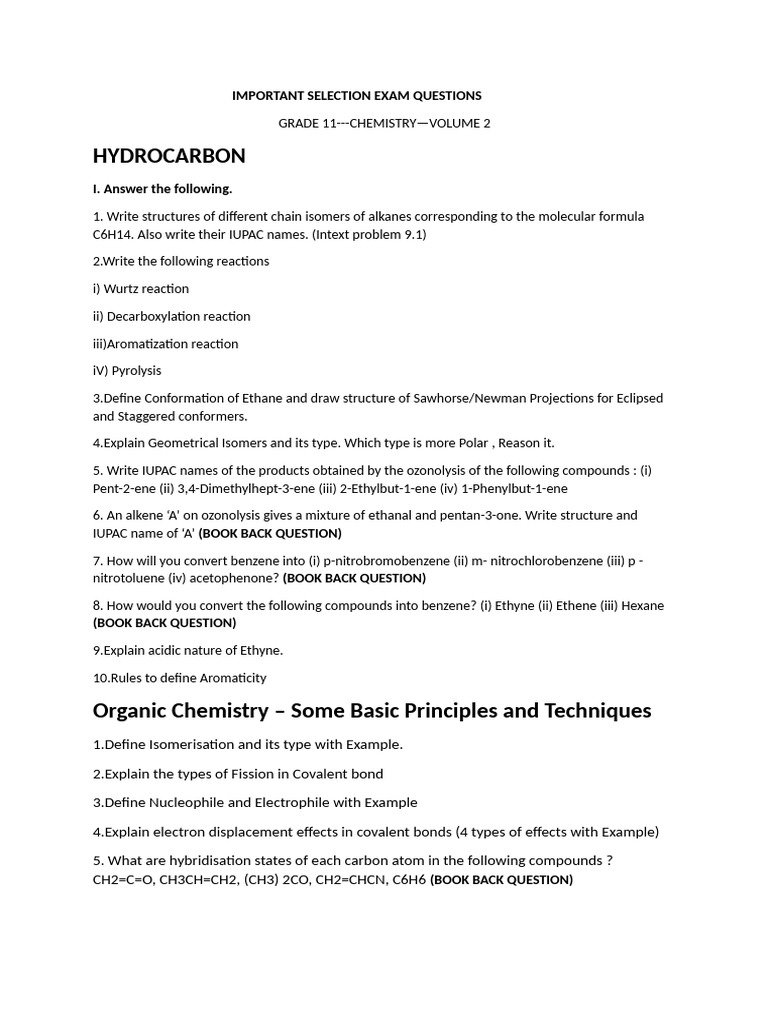 Grade 11 Chemistry Exam Questions | PDF | Benzene | Chemical Reactions