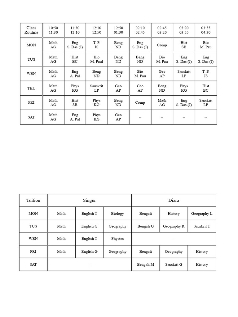 Class Routine Overview PDF | PDF