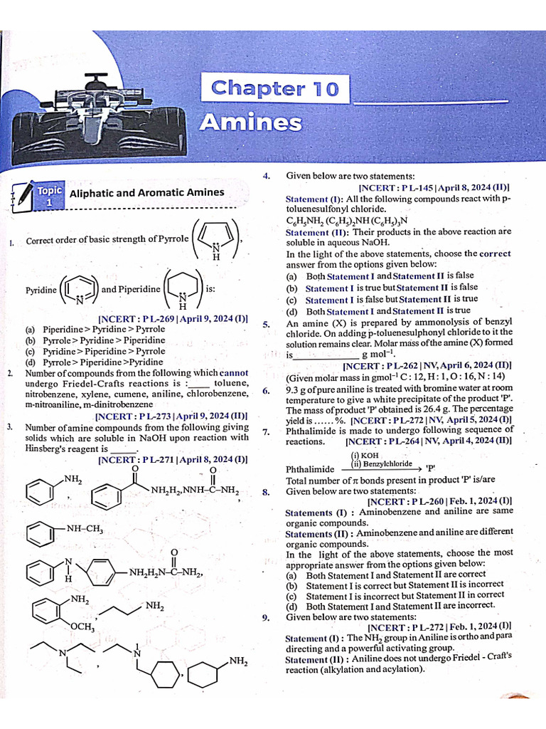 JEE Main PYQs Amines | PDF