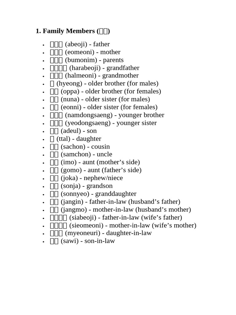 Family Member Terms in Korean | PDF