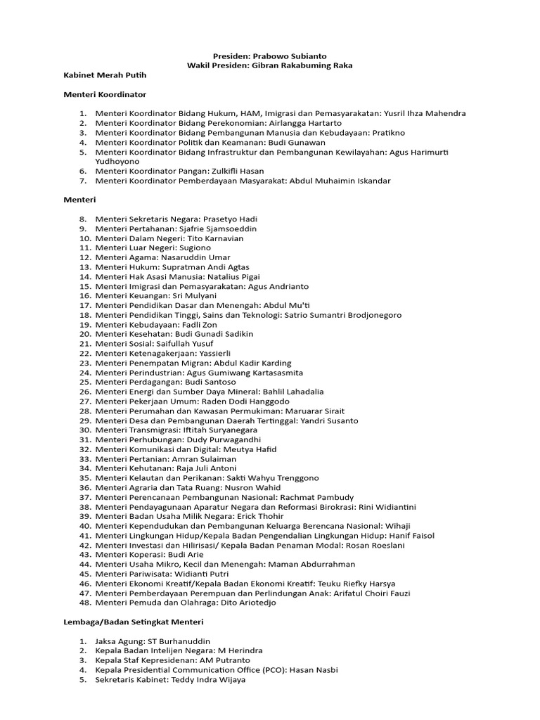 KABINET MERAH PUTIH 20 Okt | PDF