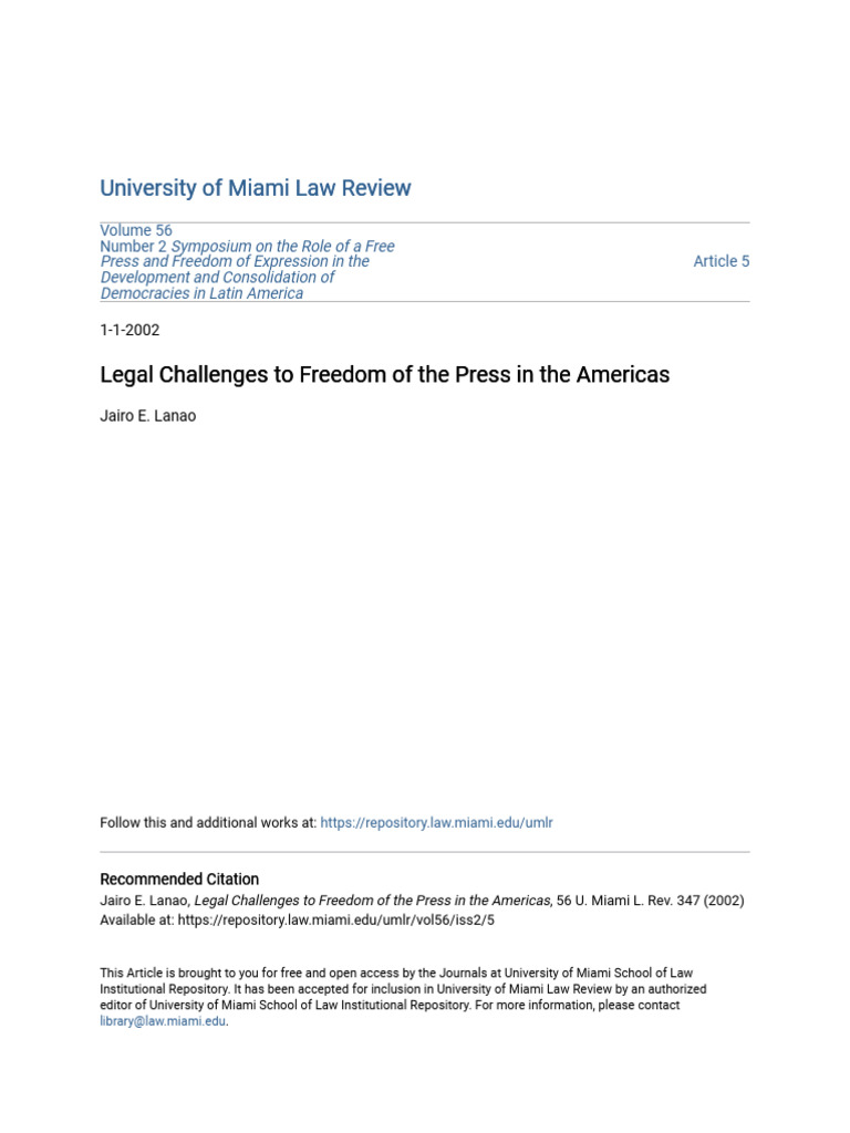 Legal Challenges To Freedom of The Press in The Americas | PDF ...